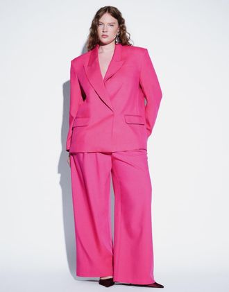 Asos Curve taillierter Blazer mit markanten Schultern und zweireihigem Verschluss in leuchtendem Pink-Rosa