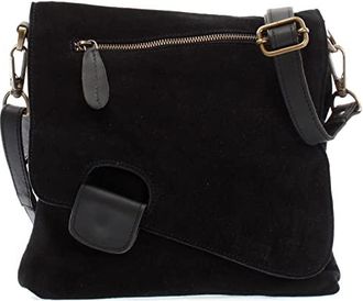 Leconi Sac &agrave; Bandouli&egrave;re en Cuir V&eacute;ritable pour Femme - Crossbag Nature, Sac d&Eacute;paule en Daim - 29x29x6cm Noir LE3027-VL