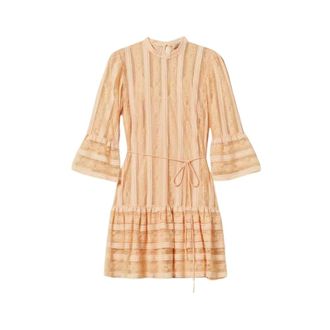 Twinset Femme, Robes, Orange, Taille: 40 FR Short Striped Lace Dress with Belt