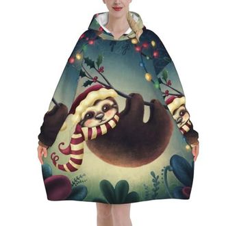 Generic Couverture &agrave; capuche portable, motif paresseux de No&euml;l, couverture surdimensionn&eacute;e, confortable, douce et chaude en peluche