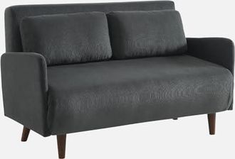 Sweeek Canapé Convertible 2 Places scandinave Velours côtelé Gris foncé - Panam - Pieds Bois. Banquette. Dossier inclinable