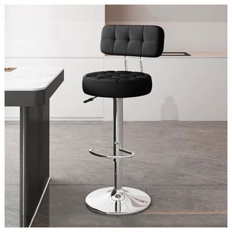 Generic H&ouml;henverstellbarer Drehhocker mit R&uuml;ckenlehne, K&uuml;chenstuhl Aus Pu-Kunstleder f&uuml;r K&uuml;chentheke, Essbereich, 60-80 cm