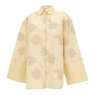 Rotate Rotate Birger Christensen, Femme, Blouses et Chemises, Beige, Taille: 38 FR Flower Oversized Shirt