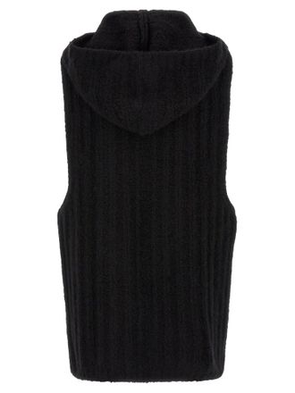 Rick Owens Cashmere-Silk Ribbed Hooded Tank Top - Black