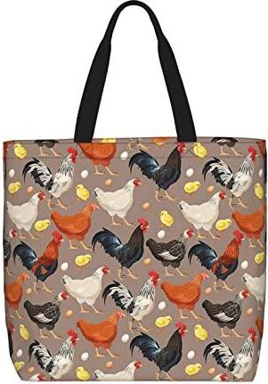 Generic Sac Fourre-Tout Motif De Coq Et De Poulet Fourre Tout Avec Poign&eacute;es Personnaliser Sacs En Toile, Pour Shopping, Voyage, Filles, Femmes