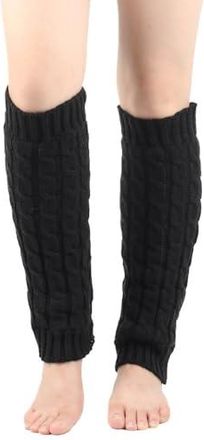 Generic Hommes Femmes Hiver Ceinture en Peluche Laine Douces Hosiery Tricot&eacute; Laine Chaude Jambes Bottes &Eacute;paissies Chaussettes Chauffe-pieds Batterie, Noir, ta