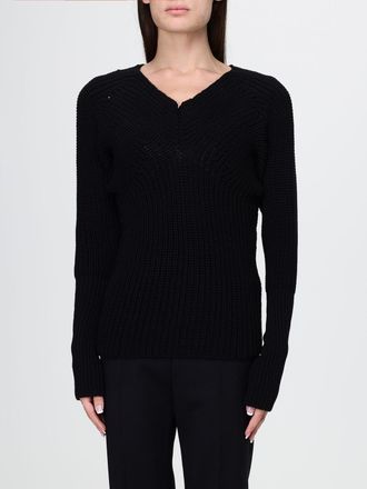 Christophe Lemaire Pull en pure laine noire avec col en V et finitions c&ocirc;tel&eacute;es