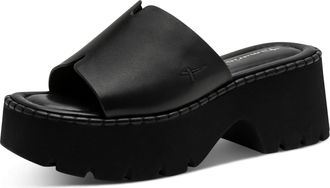 Tamaris Damen Pantoletten, Frauen Clogs, Pantoletten,beige,lack,rot,rosa,atmungs-aktiv,bequem,bequemlichkeit,breit,breite,BLACK LEATHER,39 EU