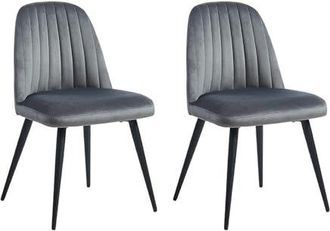 Vente-Unique Lot de 2 chaises en Velours et m&eacute;tal Noir - Gris - Eleana - Salle &agrave; Manger
