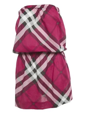 Burberry robe courte en coton &agrave; motif carreaux tartan - Rose