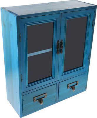 TOPBATHY Vintage Wandschrank Holz Aufbewahrungsschrank mit Doppelt&uuml;ren f&uuml;r Arbeitsplatte und Wandmontage Stabiler Holzschrank Multifunktional Platzsparend