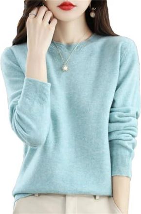Generic Pull en cachemire 100 % laine solide pour femme Pull &agrave; col rond Pull en tricot pour femme, turquoise, XL