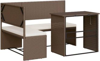 vidaXL Gartensofa in L-Form mit Tisch und Kissen Braun Poly Rattan vidaXL