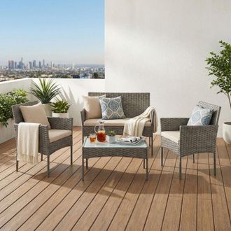Songmics Songmics - Salon de jardin 4 places - Surface tress&eacute;e en PE - Table 71x41cm - Coussins &eacute;pais 5cm - Pour terrasse, jardin, balcon - Marron taupe