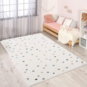Carpet City Teppich Kinderzimmer 160x230 cm - Kinderteppich Creme, Bunt - Gepunktet, Konfetti - Spielteppich Kinder - Babyzimmer Deko
