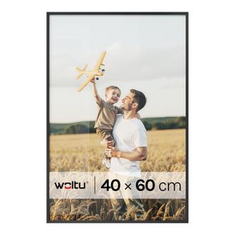 Woltu Bilderrahmen mit Passepartout, Fotorahmen Aluminium Schwarz, zum vertikalen oder horizontalen Aufh&auml;ngen/Aufstellen, f&uuml;r Fotos 40x60 cm, Bilder