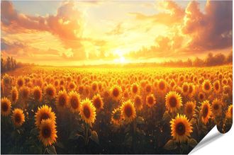Islandburner Prime Poster Sonnenuntergang &Uuml;ber Sonnenblumenfeld - Poster 90x60cm
