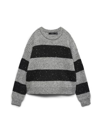 Vero Moda Damen Vmsparkle Ls O-Neck Pullover, Medium Grey Melange, L