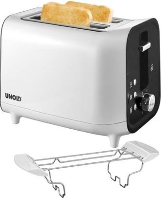 Unold 38410 Toaster Shine White - für 2 Brotscheiben, 4 Funktionen: Toasten, Auftauen, Aufwärmen, Stoppen, Röstgrade, Cool-Touch-Gehäuse, Brötchenaufsatz, 8
