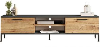 Hanah Home Stylish TV Unit, Atlantic Pine & Anthracite, 160 cm x 39.1 cm x 35 cm | 100% Melamine Coated Particle Board, 18 mm Thick | Modern Design for Living Ro