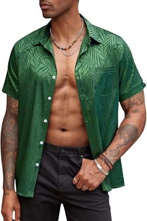 Coofandy Coofandy Chemise boutonn&eacute;e &agrave; Manches Courtes en Satin pour Homme, Taille L