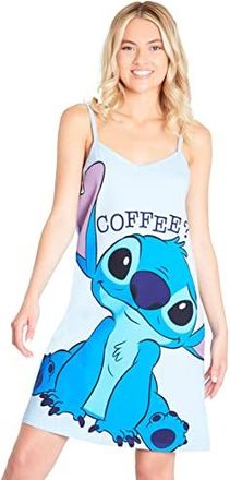 Disney Chemise de Nuit Femme Bretelles Robe de Nuit Nuisette Stitch Mickey Minnie Marie Aristochat de Nuit Femme Fille Ado S-XL (Bleu Stitch, M)