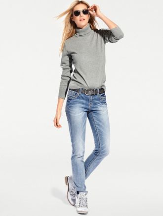 Heine Rollkragenpullover HEINE Rollkragen-Pullover, Damen, Gr. 34, grau (grau, melange), 100% Baumwolle, unifarben, Pullover Rollkragenpullover, Topseller
