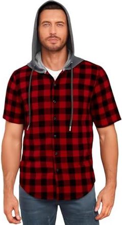 Generic DENGJIAMY Chemise &agrave; capuche &agrave; carreaux pour homme, chemises d&eacute;t&eacute; boutonn&eacute;es, hauts d&eacute;contract&eacute;s, &agrave; manches courtes, &agrave; la mode, t-shirts claasic pour h