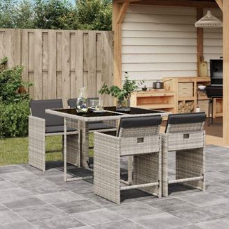 vidaXL Ensemble &agrave; manger de jardin et coussins 5 pcs gris clair rotin - Vidaxl