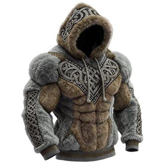 Generic Sweat &agrave; capuche de No&euml;l moche pour homme en peluche douce, motif muscl&eacute; en flanelle sherpa chaud avec poignets c&ocirc;tel&eacute;s dr&ocirc;le fantaisie mode vacances f