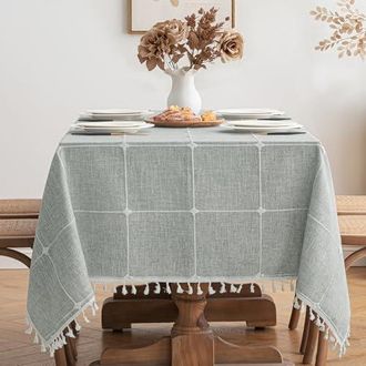 Miulee Nappe Imperméable Rectangulaire 140x200cm Gris à Carreaux Table Cloth Tassel Nappe Elegante Tablecloth Rectangle pour Table de Cuisine Decoration