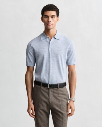 GANT Herren Kurzärmeliger Polopullover aus extrafeiner Merinowolle (XXXL) LIGHT Blau MELANGE