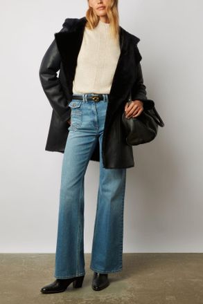 Gerard Darel Manteau zipp&eacute; en peau lain&eacute;e silky - MARCO - Marine