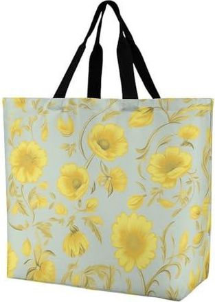 Generic Fleur Jaune Sac Courses Imperm&eacute;able Tote Bag D&eacute;contract&eacute; Sac Fourre Tout Pour Travail Voyage Shopping