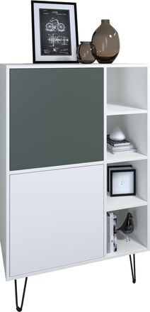 Vladon Highboard Havana V1, Schrank mit 2 Türen und 4 offene Fächer, Kommode Made in Germany, Weiß matt/Weiß matt (124 x 79 x 35 cm)