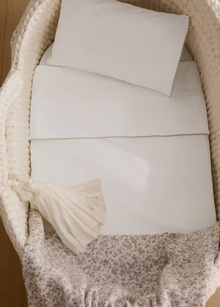 Mango Lot drap-plat et taie doreiller mini berceau percale de coton d&eacute;tail surjet&eacute; blanc - Home - 75x100cm - MANGO HOME