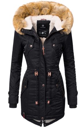 Navahoo Damen Wintermantel Warmer Parka lang mit Kapuze La Viva Schwarz Gr. S