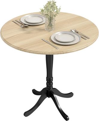 HOMCOM Table &agrave; manger - HOMCOM - 4 personnes - pi&eacute;tement en acier - style moderne - MDF - &Oslash; 80 x 75 cm - bois naturel et noir