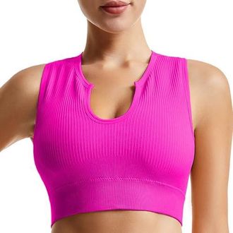 Generic Brassi&egrave;re de sport push-up c&ocirc;tel&eacute;e sans couture pour femme - Soutien moyen - Pour la gym, la course &agrave; pied - 2026, rose vif, S