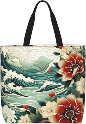 Generic Flots Sac Fourre Tout Pliable Sacs Grand Sac A Main Femmes Pour Plage Travail Gym