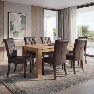 Mendler 6er-Set Esszimmerstuhl Chesterfield II, Stuhl K&uuml;chenstuhl, Nieten - Kunstleder, Coffee, dunkle Beine