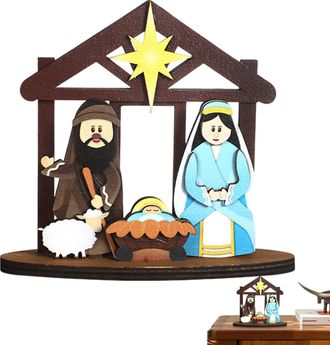 Generic Weihnachts-Tischdekoration aus Holz, Weihnachts-Tischdekorationen aus Holz, handwerkliche Krippe mit Tischschild, Dekoration f&uuml;r zu Hause, Dekoration 