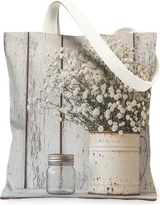 Generic Sac fourre-tout en toile de fleurs de gypsophile printanier pour le shopping, 33 x 38,1 cm, sac d&eacute;picerie r&eacute;utilisable pour femme, peinture esth&eacute;tique