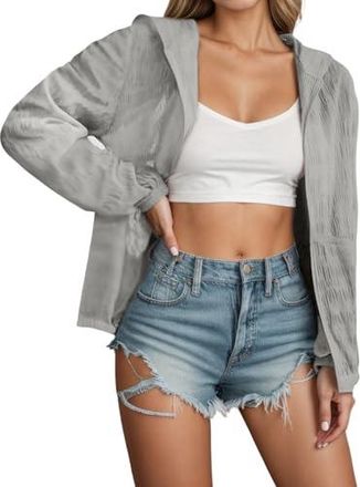 Generic Vestes pour femmes, grande taille, d&eacute;contract&eacute;es, couleur unie, fermeture &eacute;clair, veste de soleil l&eacute;g&egrave;re pour un confort quotidien, gris, XXL