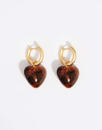 Bimba & Lola boucles doreilles cr&eacute;oles avec coeur en r&eacute;sine ambr&eacute;e marron
