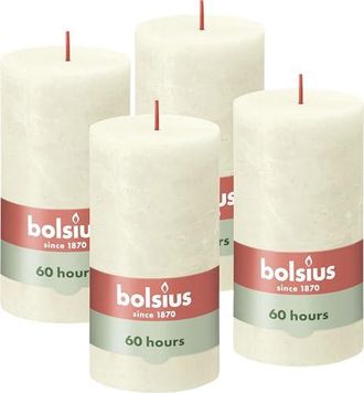Bolsius Bougie pilier rustique - Ivoire - Lot de 4 - Longue durée de combustion de 60 heures - Bougie de maison - Décoration dintérieur - Non parfumée - Cire 