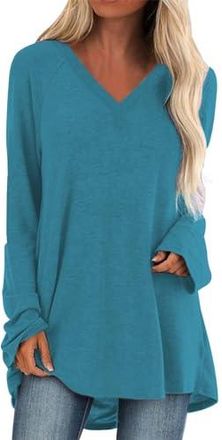 Generic T-shirt Femme Couleur Unie Manches Longues Irr&eacute;gulier Imprim&eacute; Ample Pull Haut Blouse, bleu, XXL