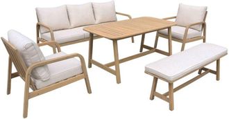 Sweeek Salon de jardin 7 places CARNOTA DINING en bois dacacia. table rectangulaire. coussins beige