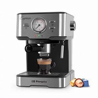 Orbegozo EX 5500 - Cafetière à expresso et à cappuccino, 20 bar de pression, thermomètre, réservoir amovible 1,5 l, vaporisateur, 1100 W, multicolore