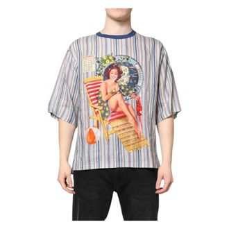 Dolce & Gabbana Gestreiftes Pin-up-Leinen-T-Shirt mit Rundhalsausschnitt - - Tops - Herren - Mehrfarbig - 2XL